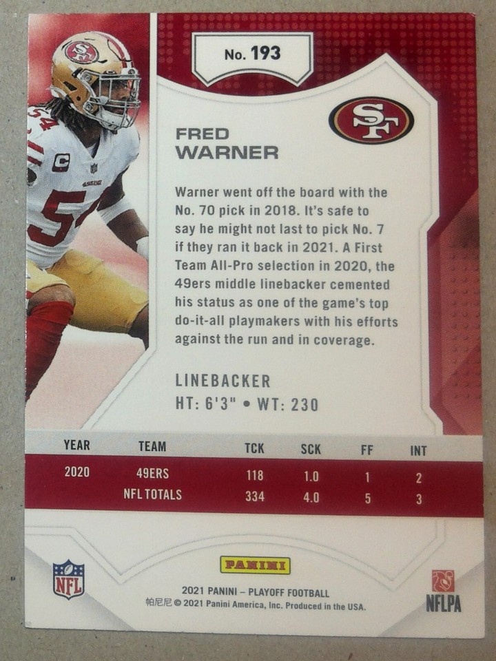2021 Playoff Football Fred Warners #193 49ers | eBay