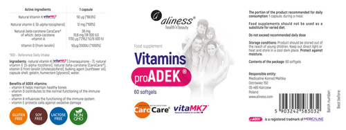 ADEK Complex Vitamin 60 Capsules Aliness ProADEK NATURAL VITAMINS A D E ...