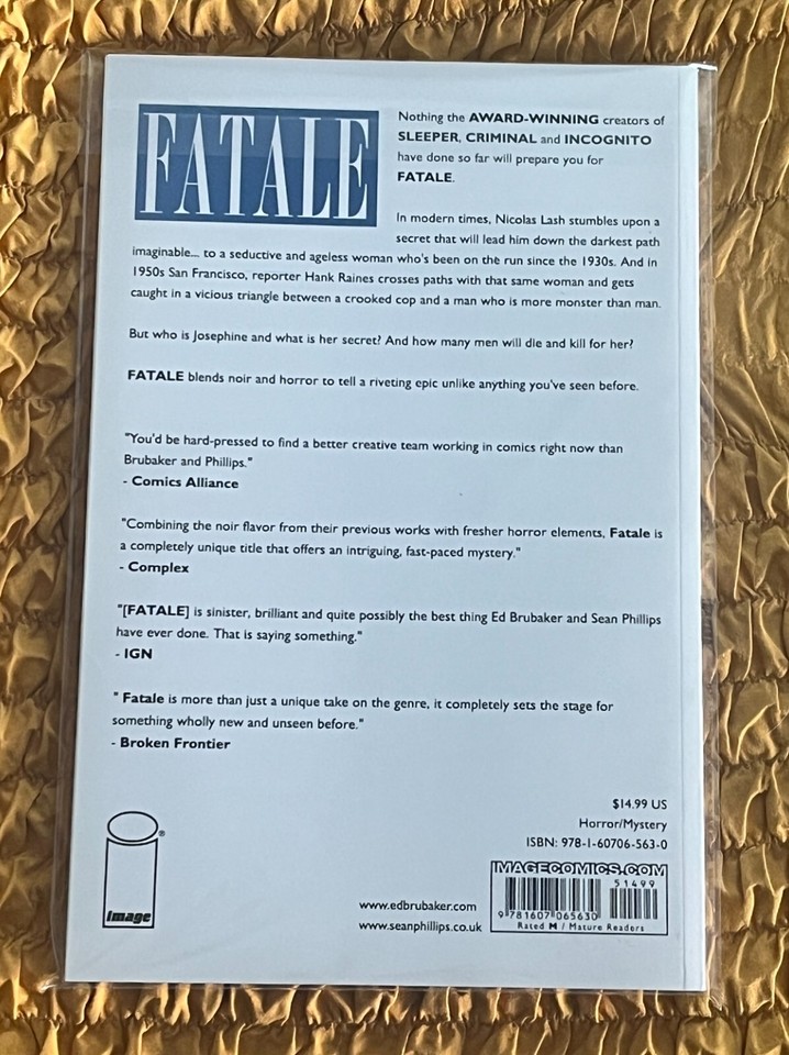Fatale Volume 1: Death Chases Me TPB (Image Comics) Brubaker/Phillips ...
