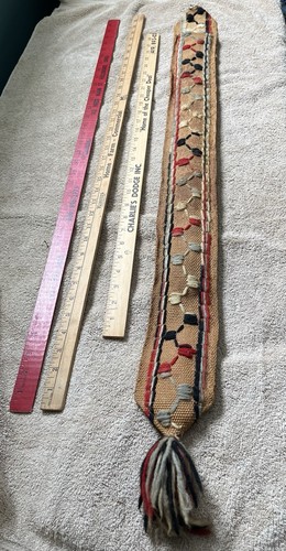 Vintage Hand Made Wooden Yard Stick Pouch with three wooden rulers. | eBay