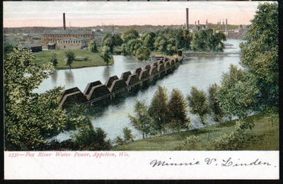 APPLETON WI Fox River Water Power Plant & Dam Antique Postcard Old Vtg ...