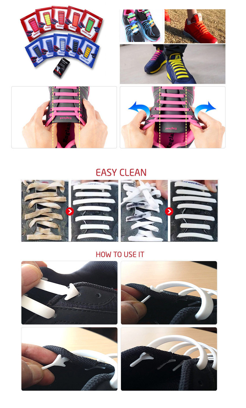 No Tie Athletic Elastic SILICONE SHOES LOCK Sneaker Shoelaces dress ...