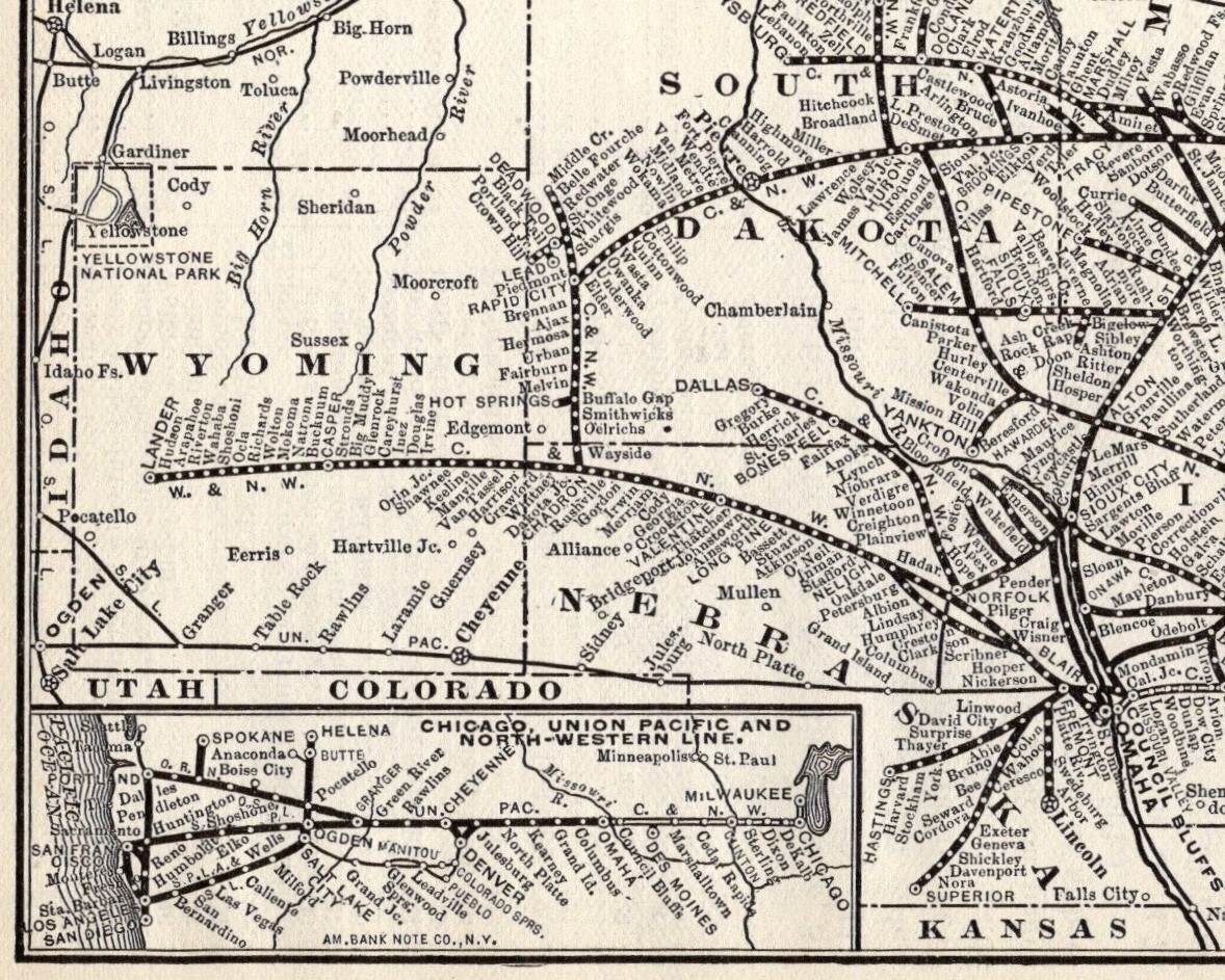 1908 Chicago and Northwestern Railway Map Wyoming Northwestern Railway ...