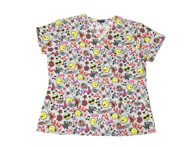 Womens Medical Fashion Nursing Scrub Printed Tops Gray Based Emoji Face ...