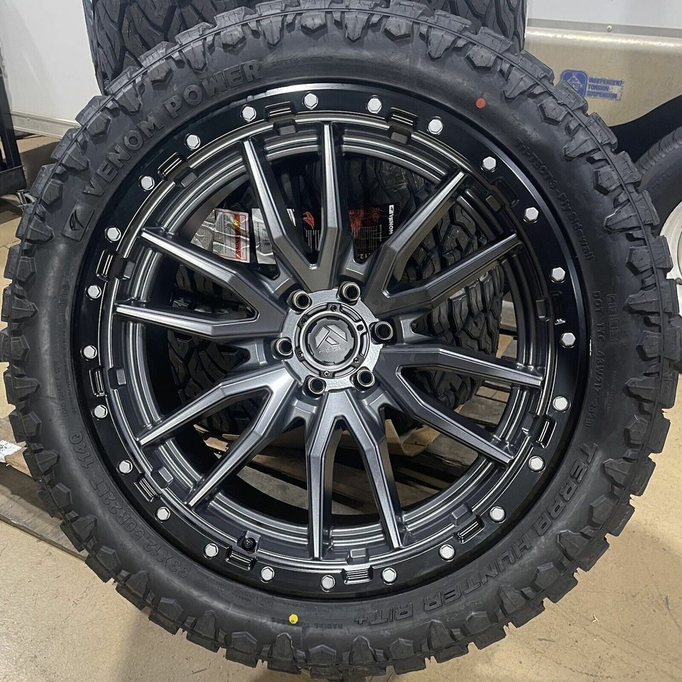 22x10 Fuel D680 Rebel Gray Wheels Rims 33" AT Tires 8x6.5 Dodge Ram ...