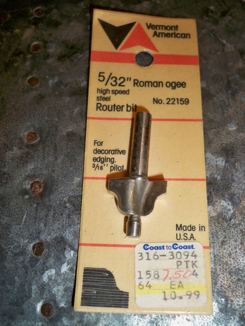 Vermont American # 22159 5/32" Roman Ogee High Speed Steel Router Bit NEW