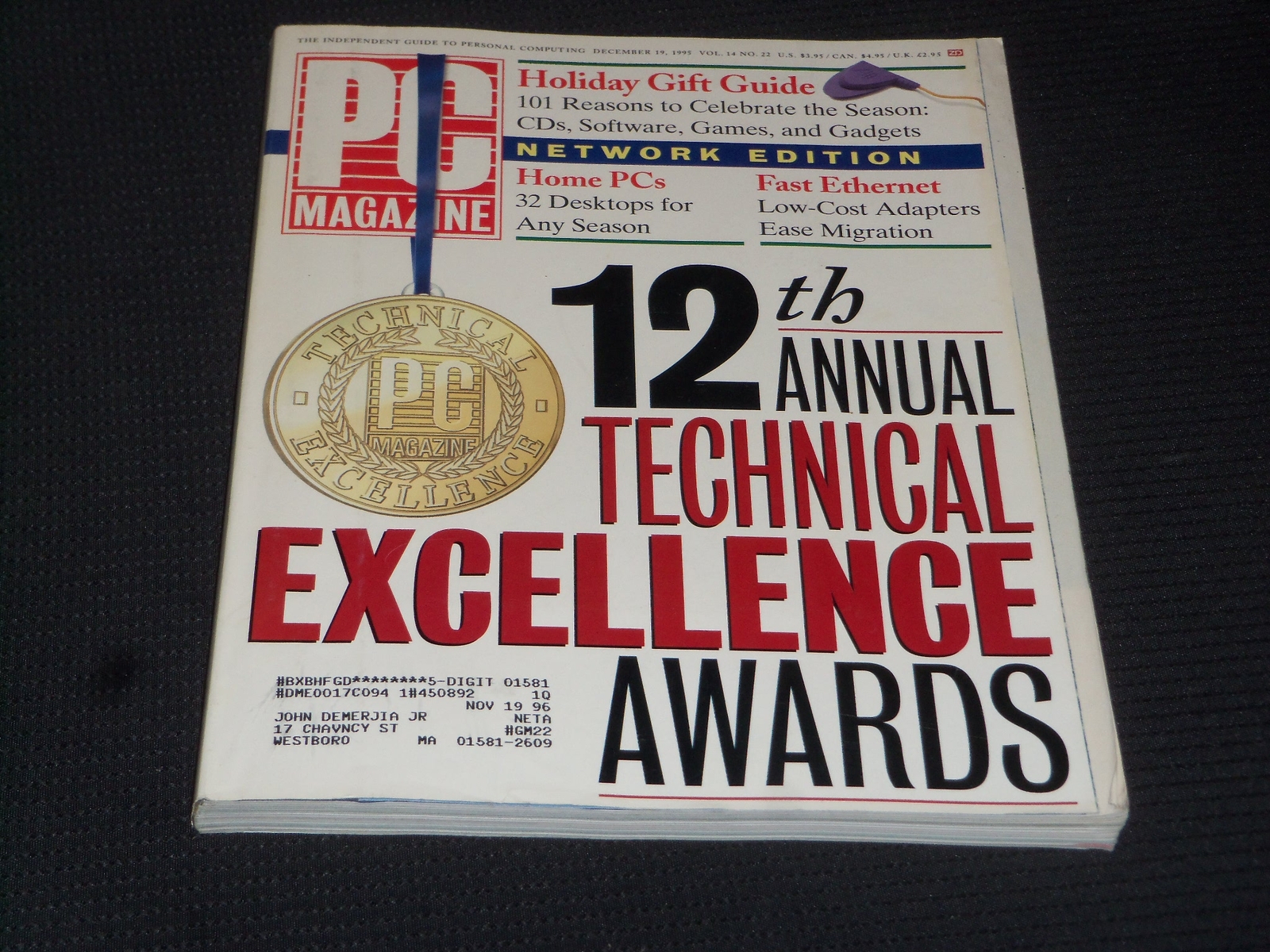 1995 DECEMBER 19 PC MAGAZINE MAGAZINE - TECHNICAL EXCELLENCE COVER - O ...