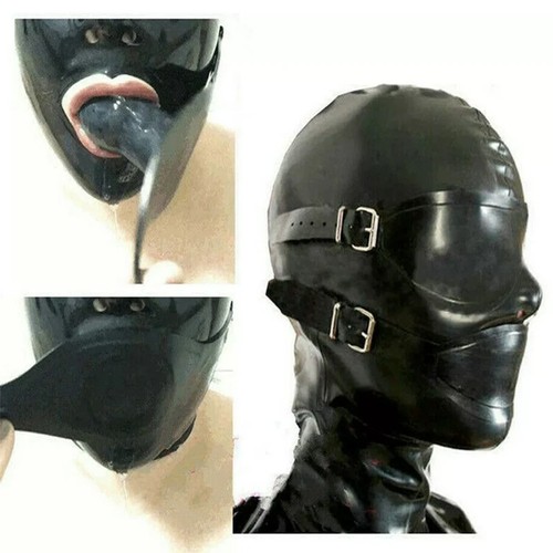 Latex Rubber Hood w/Removable Eyes&Mouth Mask Open Eyes Mouth Back ...