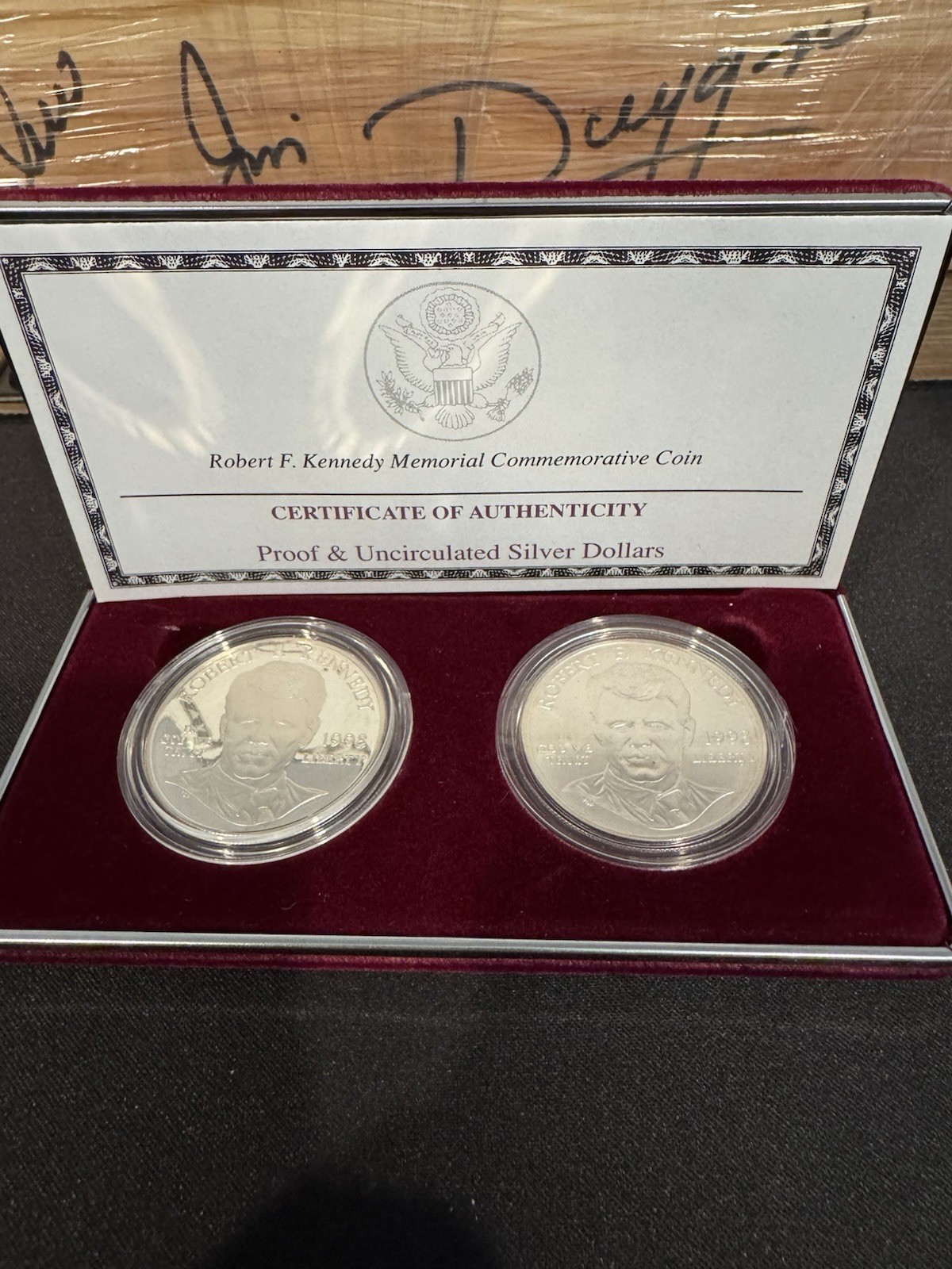 1998 S ROBERT F KENNEDY RFK SILVER $1 PROOF UNC COMMEMORATIVE 2 COIN ...