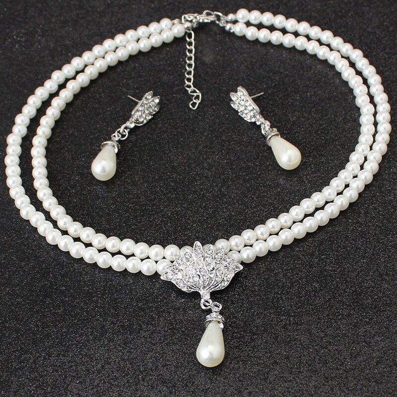 Elegant Simulated-pearl Bridal Jewelry Sets Rhinestone Pearl Necklace ...