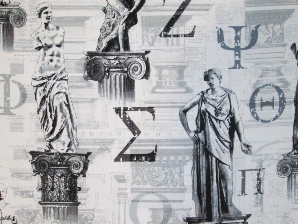 GREEK STATUES SCRIBE WRITING LETTERS BLUE COLORS COTTON FABRIC BTHY | eBay