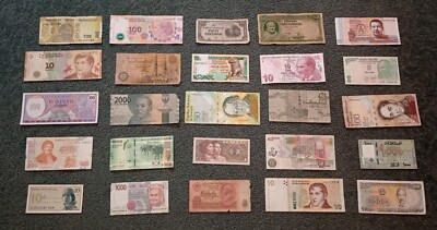 Circulated Lot of 25 Foreign Banknotes World Paper Money Currency Plus ...