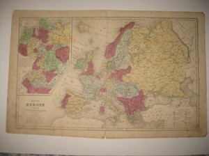 SUPERB VINTAGE ANTIQUE 1853 EUROPE HANDCOLORED MAP IRELAND RUSSIA ...