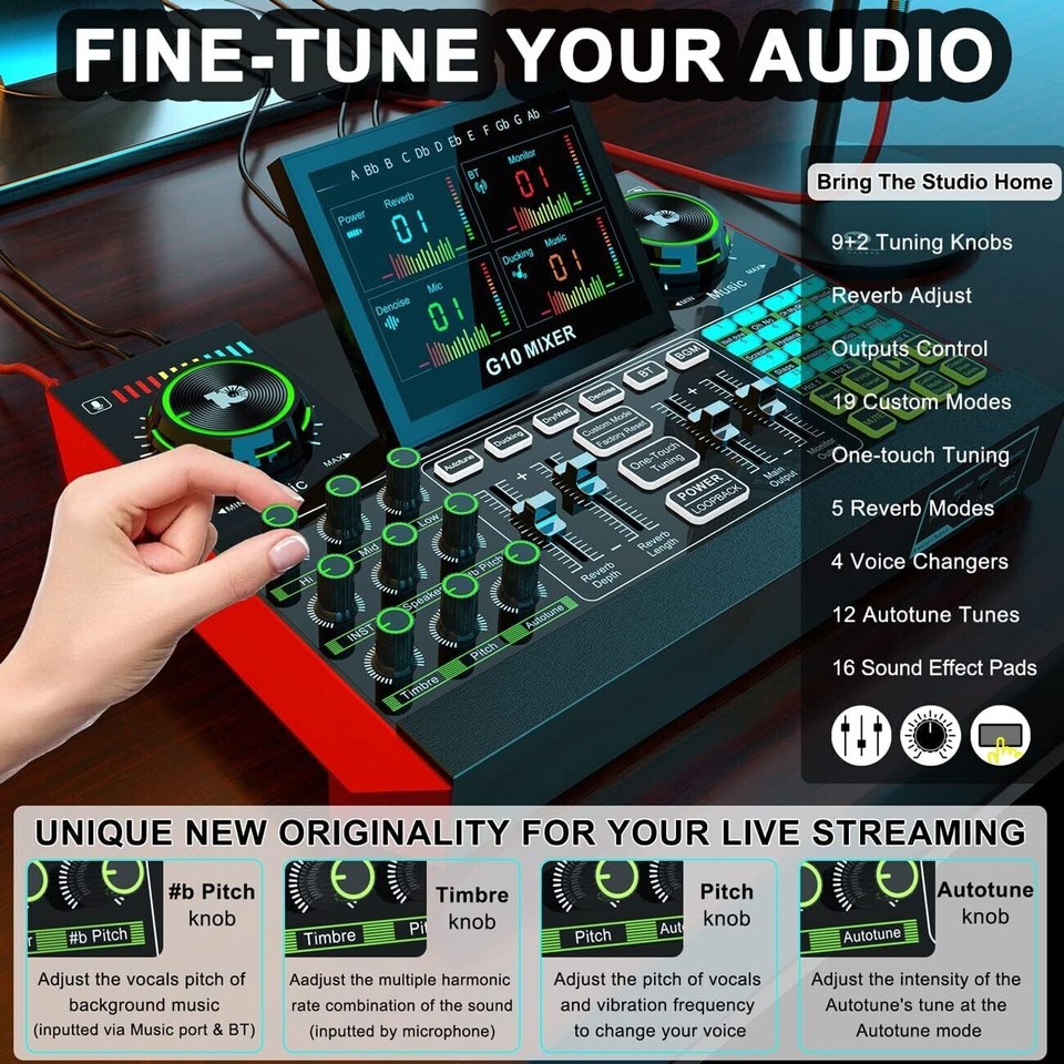 USB Audio Interface with Mixer Vocal Effects,G10 Multi-Channel,Studio ...