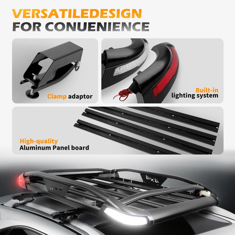 50"Aluminum Car Roof Rack Cross Bar Cargo Basket +LED Light For Hyundai ...