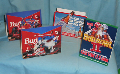 original BUDWEISER beer table tent lot x4 Bud Light Dry Bud Bowl II ...