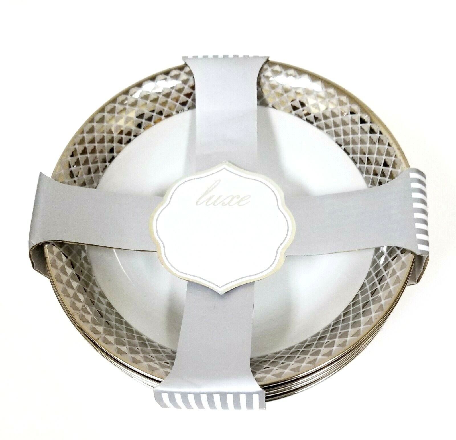 LUXE SET OF 4 PORCELAIN METALLIC SILVER DIAMOND PATTERN DINNER,SALAD ...