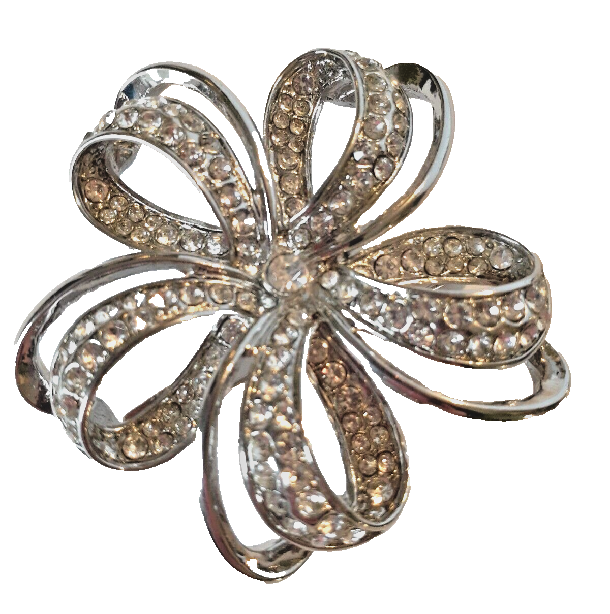 Large Monet Flower Rhinestone Brooch Pin Silver Toned Signed 2 1/4 Inch ...