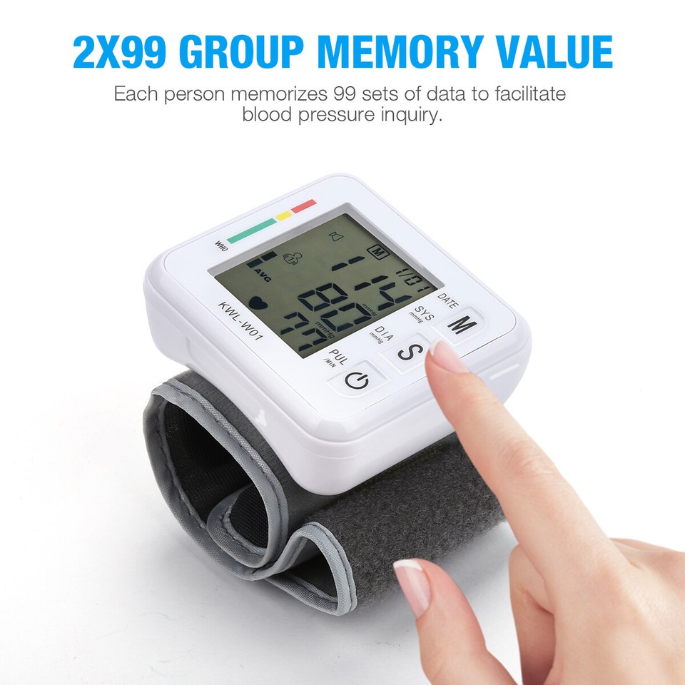 Wrist High Blood Pressure Monitor BP Cuff Machine Heart Rate Gauge Kit ...