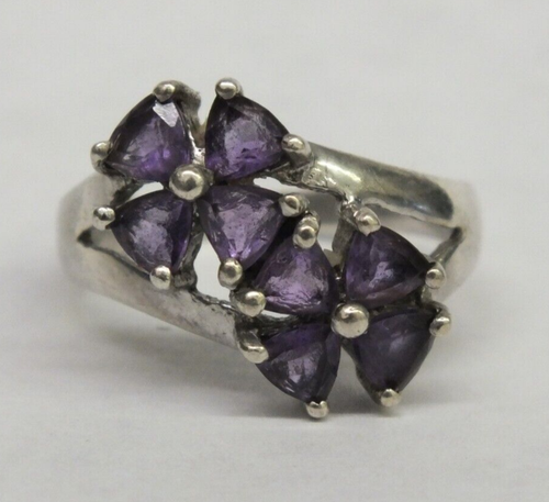 Sterling Silver and Amethyst Ring Flower Design Size 6.75 Marked QJ 925 ...
