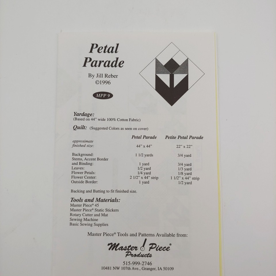 Petal Parade Flower Quilt Pattern - 44x44 Master Piece Products Jill ...