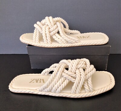NEW ZARA Knotted Rope Detail Flat Beige Sandals - Size EUR42/US11 | eBay