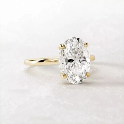 Certify 14K Yellow Gold Diamond Wedding Ring EF/VS Oval Cut 2.10CT Lab ...