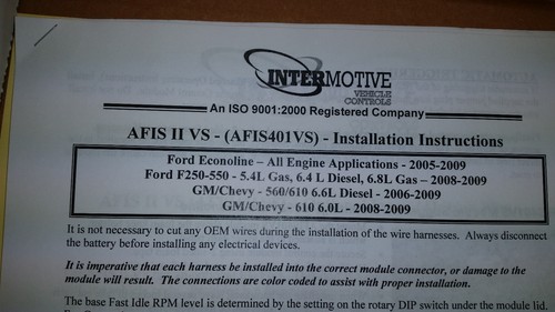 Intermotive speed control kit Advanced Fast Idle System II A-AFIS401VSX ...