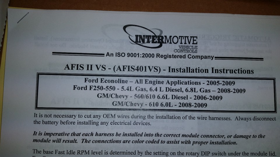 Intermotive speed control kit Advanced Fast Idle System II A-AFIS401VSX ...