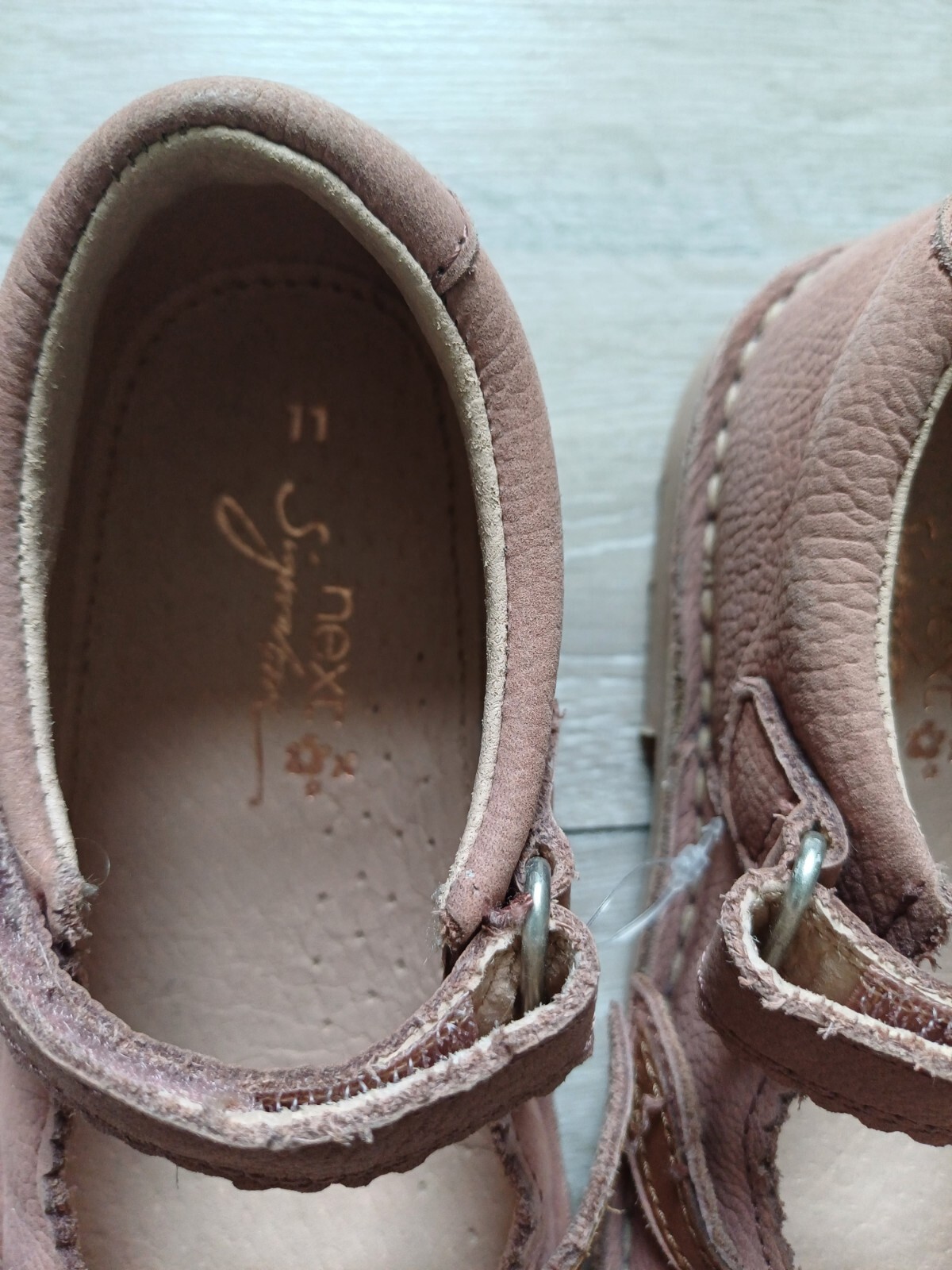 Next Girls Dusty Pink Leather Shoes Size 11 Cute Deer Mary Jane Rubber ...