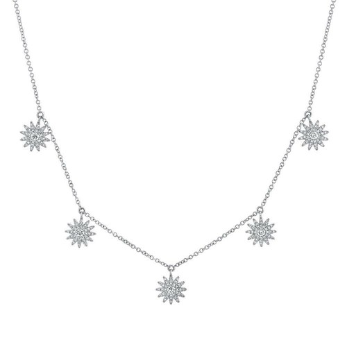 14K or Blanc Diamant Starburst Soleil Ray Collier Femmes Rond Coupe ...