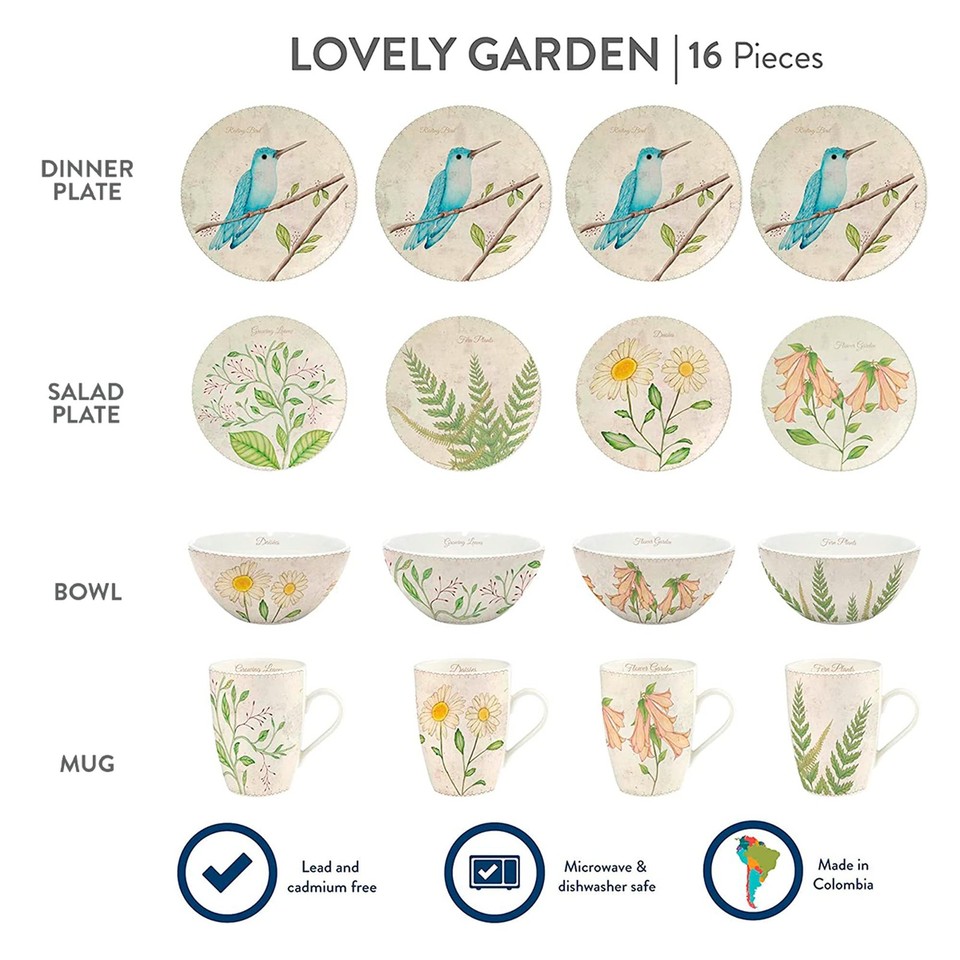 Corona 16–piece Birds Nature Garden Inspired Ceramic Dinnerware Sets ...
