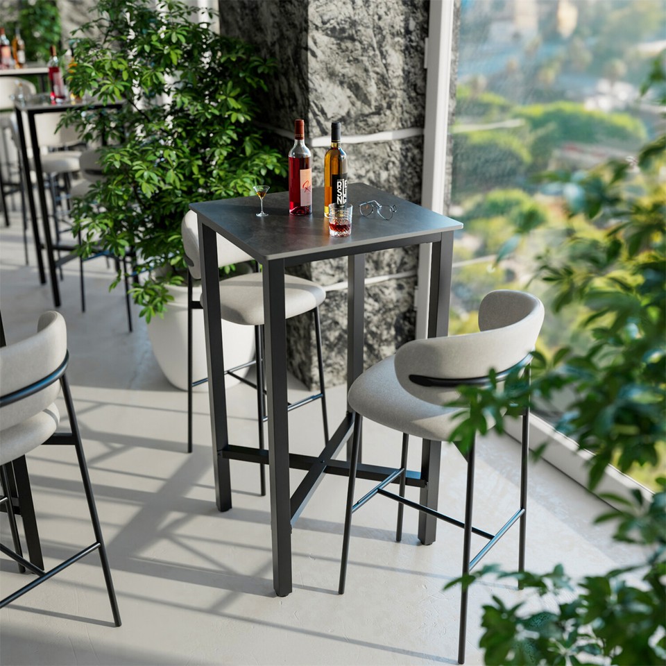 42 Inch High Square Marble Top Pub Table with Metal Frame Breakfast Bar ...