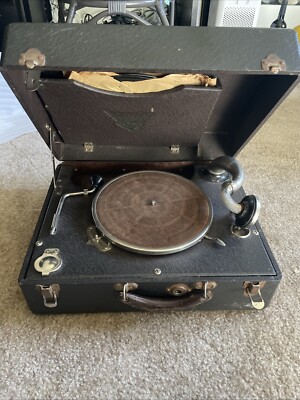 Vintage Antique Victrola Suitcase Record Player Hand Crank Portable ...