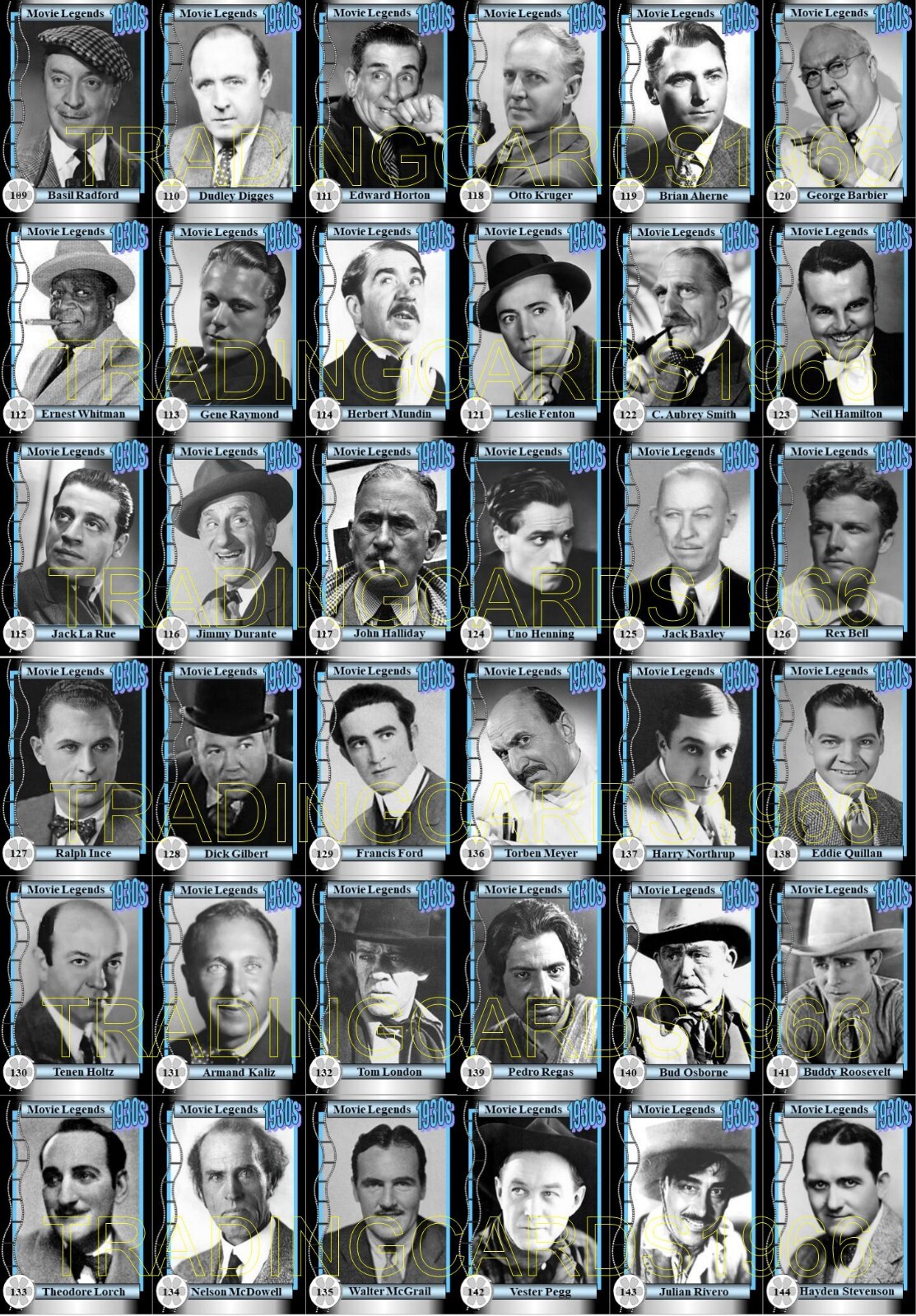 Actors of the 1930s Trading Cards Series 4 Durante Digges Kruger Bell ...