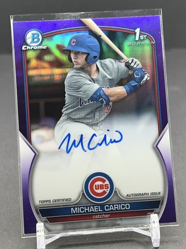 2023 Bowman Chrome Purple Refractor Autograph Michael Carico RC Auto ...
