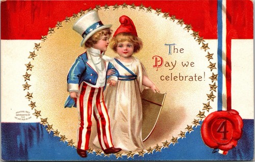 POSTCARD 4th OF JULY UNCLE SAM LADY LIBERTY CHILDREN PATRIOTIC ...