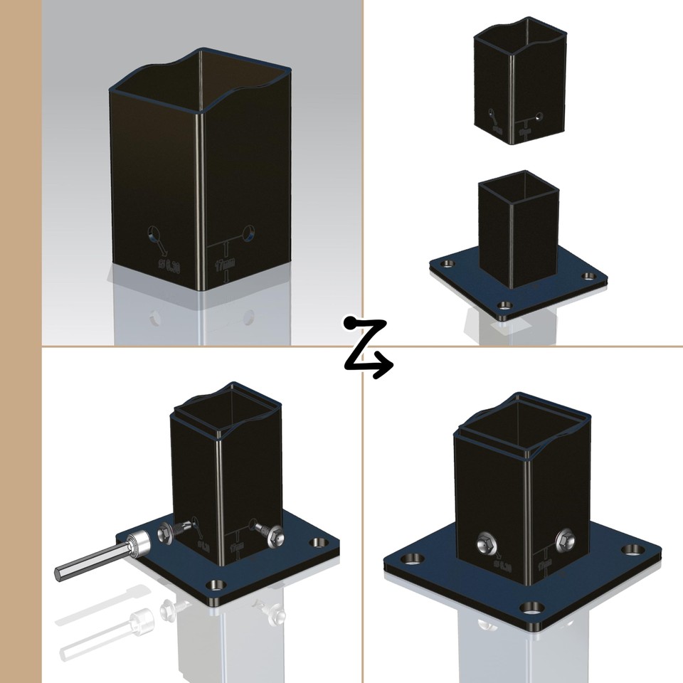 2x2 inch Square Post Fence Flange Kit, Premium Heavy Duty Powder-Coated ...
