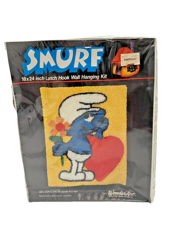 WonderArt Blue Smurf Latch Hook Wall Kit 18x24" 4960 Smurf With Heart ...