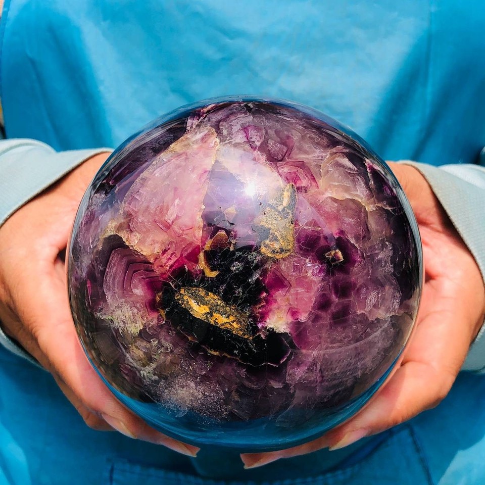 5.14LB Natural fluorite ball quartz crystal Sphere Reiki energy healing ...
