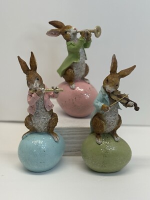 9" Handcrafted Vintage Style Musical Easter Bunny Figurines – Set of 3 ...