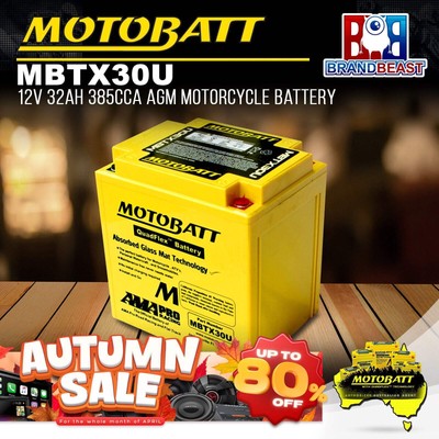 Motobatt MBTX30U 12V 32Ah 385CCA AGM Motorcycle Battery For Quadflex ...