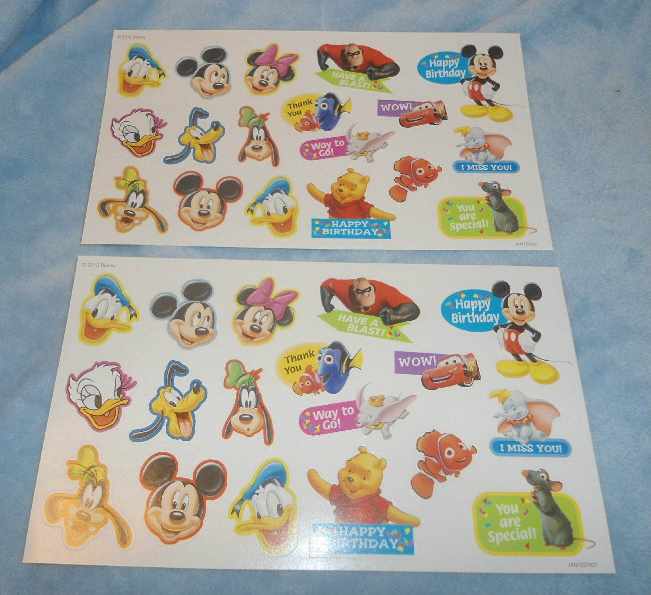 DISNEY STICKER SEALS 9.5" 2 Card Mickey Minnie Donald Daisy Goofy Pluto ...