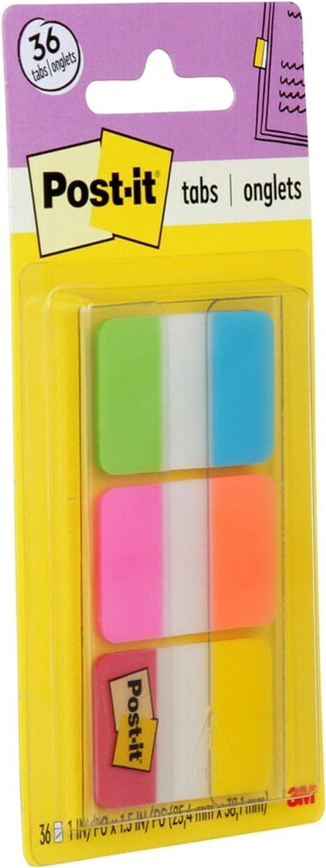 Post-it Tabs 1-inch Solid Aqua Yellow Pink Red Green Orange 36 for sale ...