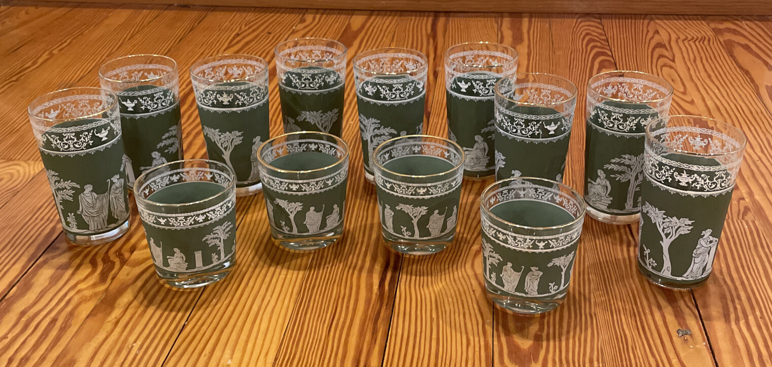 Vintage Jeanette Green Wedgwood Jasperware Hellenic Greek Glasses (Lot ...
