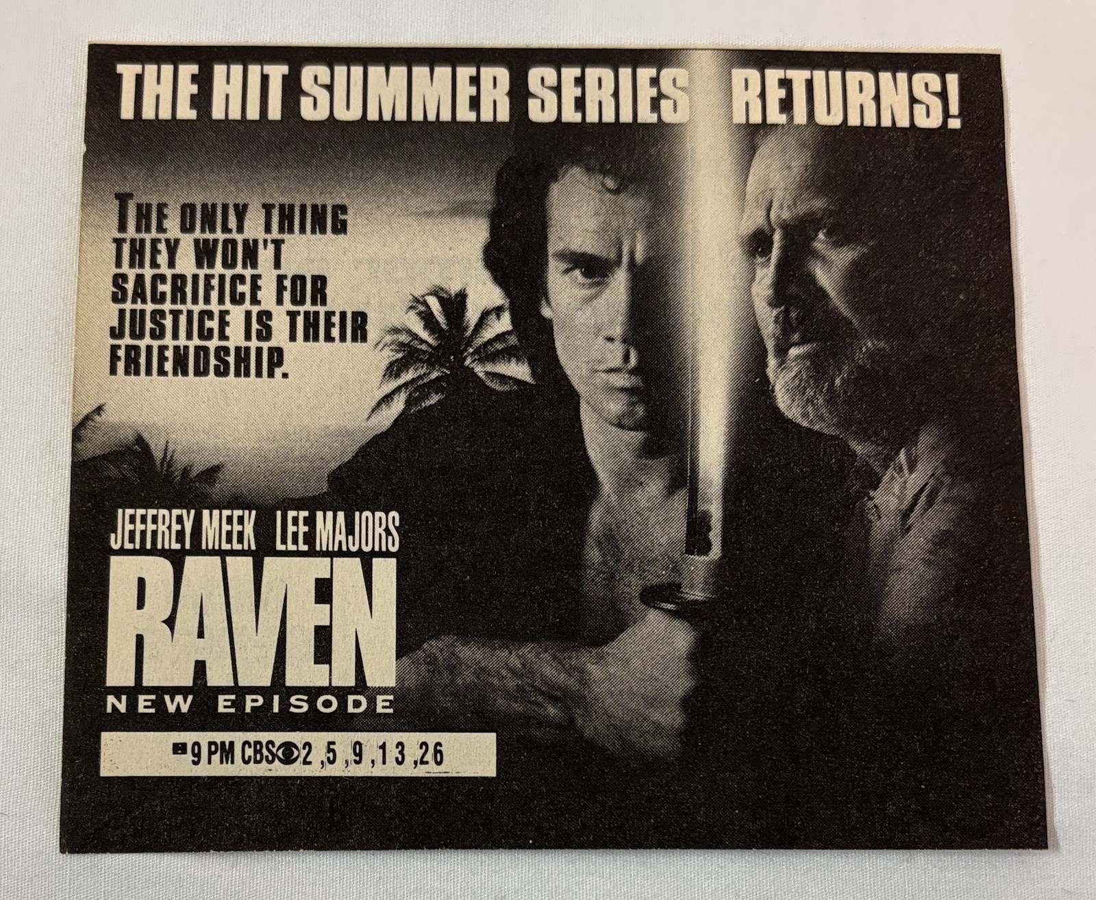 1992 CBS tv ad~ RAVEN Jeffrey Meek, Lee Majors ~ hit summer series ...