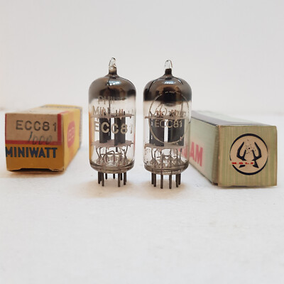 ECC81 12AT7 Philips (Adzam) Tk1 year 1957,foil D getter,matched pair ...