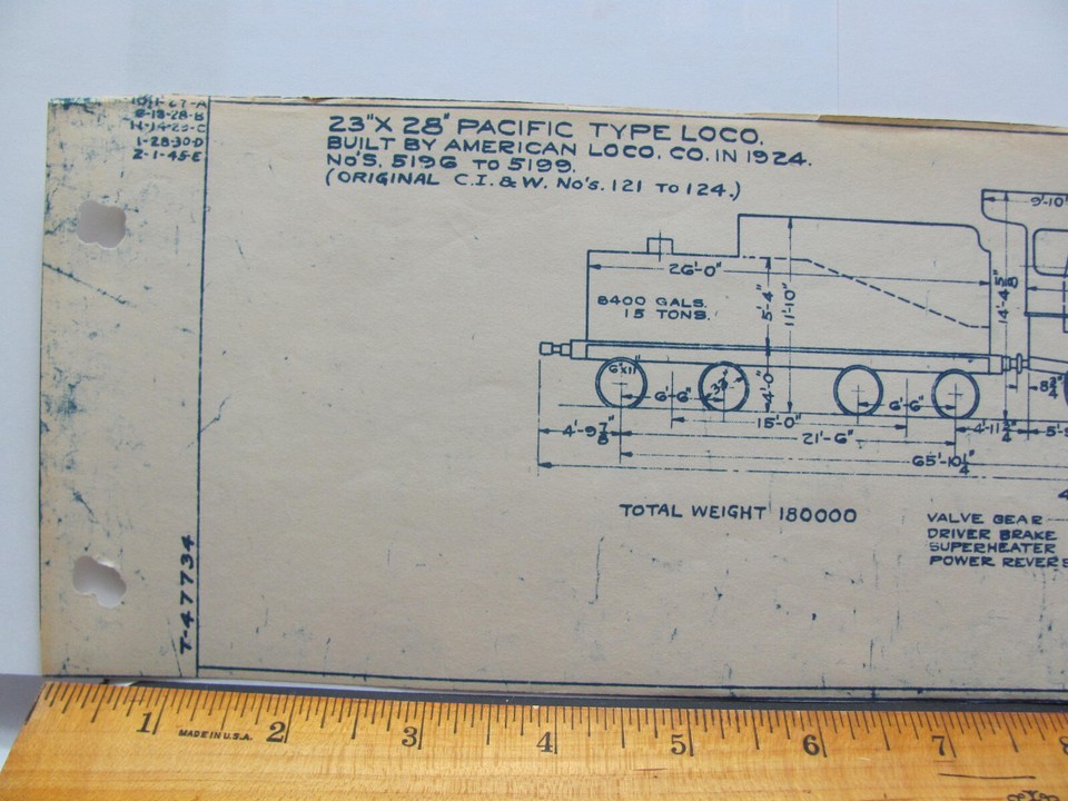 BALTIMORE & OHIO RAILROAD 4-6-2 P-78 LOCOMOTIVE #5196 + BLUEPRINT DATA ...