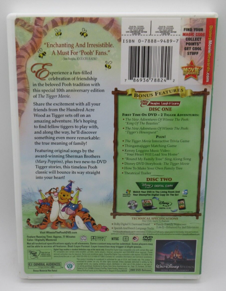 DISNEY - THE TIGGER MOVIE - 10TH ANNIVERSARY ED. ANIMATED 2-DISC DVD ...