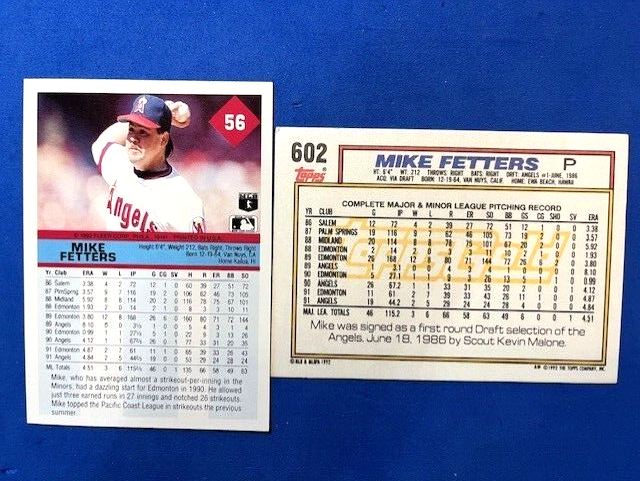 Mike Fetters 1992 Fleer & 1992 Topps Gold Winner Baseball - Angels | eBay
